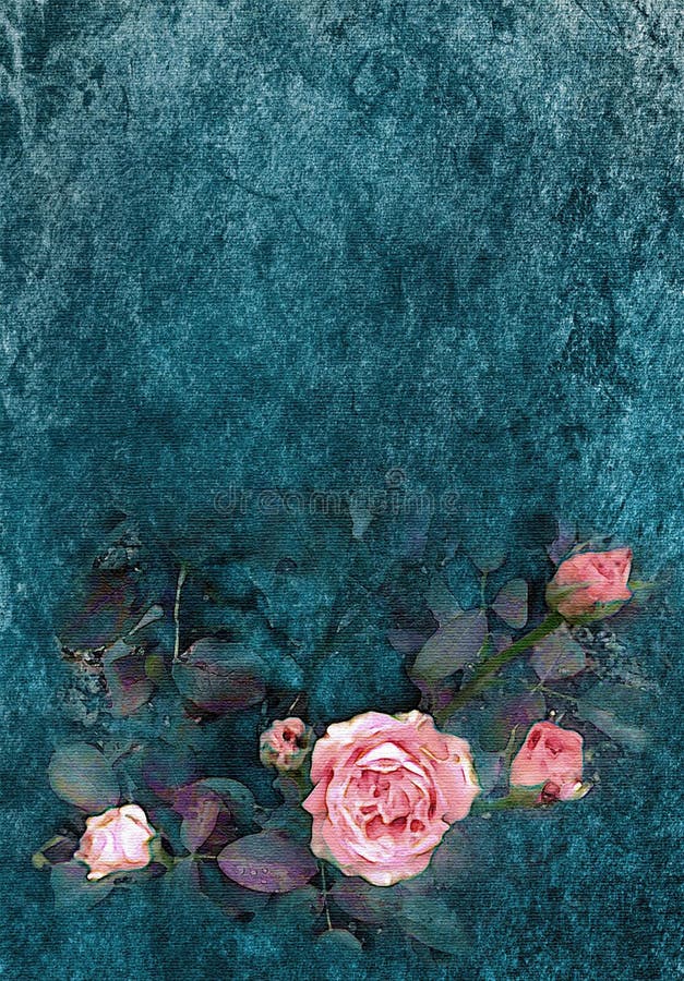 Roses on Grunge Wall Texture Stock Illustration - Illustration of ...