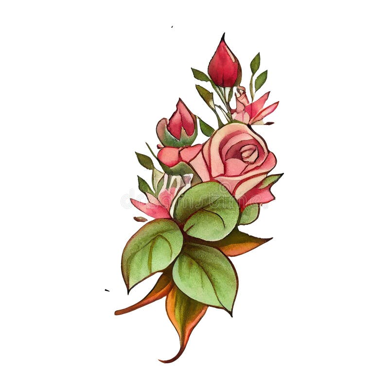 Watercolor Roses and Leaves Design Stock Illustration - Illustration of ...