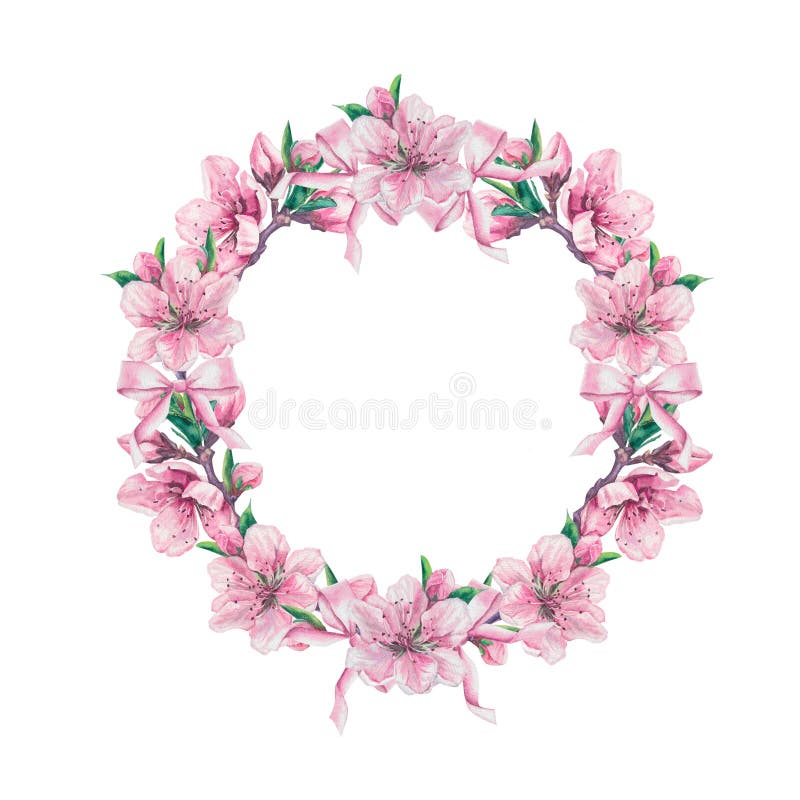 Watercolor Round Pink Flower Frame Stock Photo - Image of birthday ...