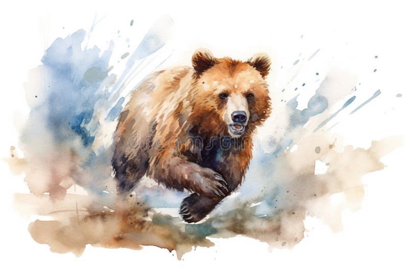 Watercolor of a Running Cute Bear Stock Illustration - Illustration of ...