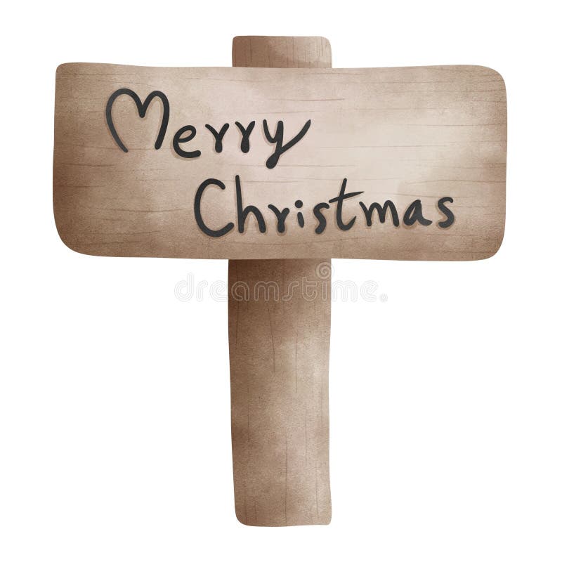 Watercolor Rustic Wooden Signboard With Merry Christmas Letters