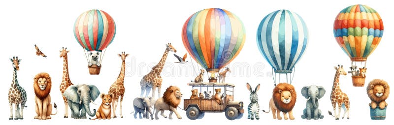 Watercolor Safari Animals and Birds. Stock Vector - Illustration of ...