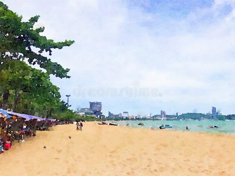 Watercolor of Sand Beach Background Stock Image - Image of color ...