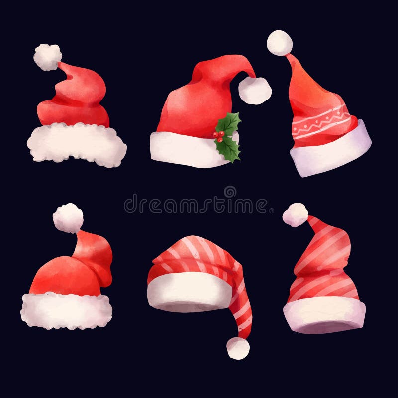 Watercolor Santa S Hat Collection Abstract Design Vector Illustration ...