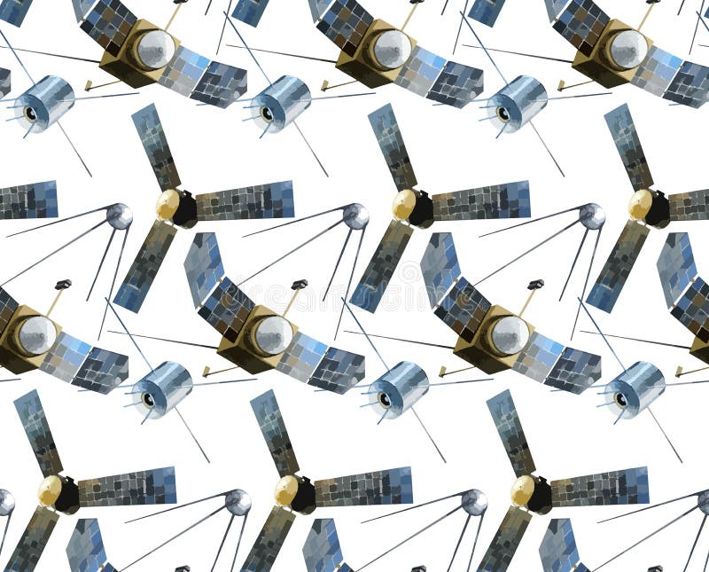 Watercolor Satellites Seamless Pattern Stock Vector - Illustration of ...