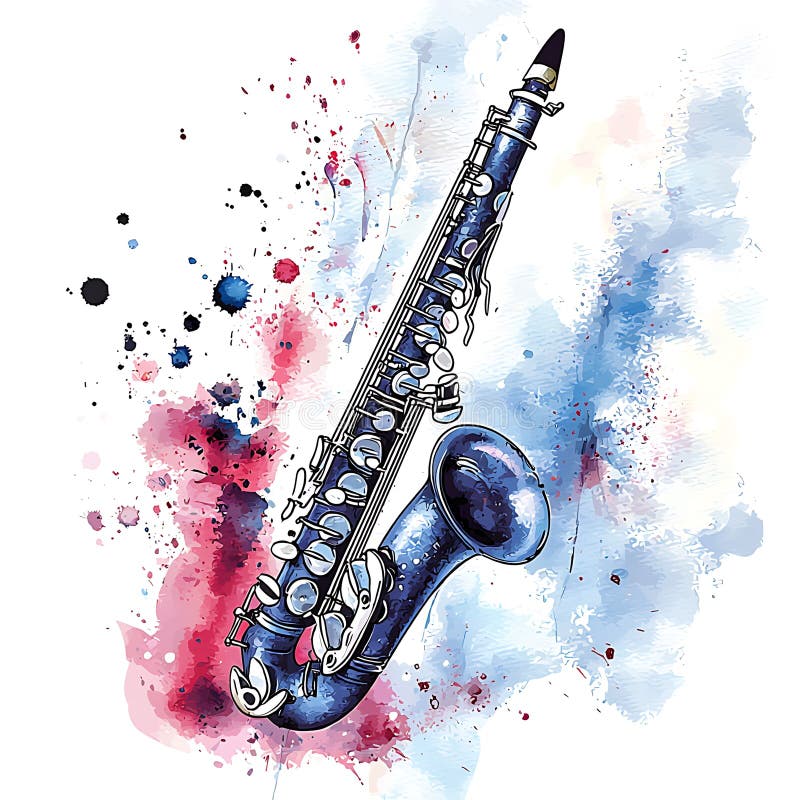 Watercolor Saxophone with Colorful Splashes Stock Illustration ...