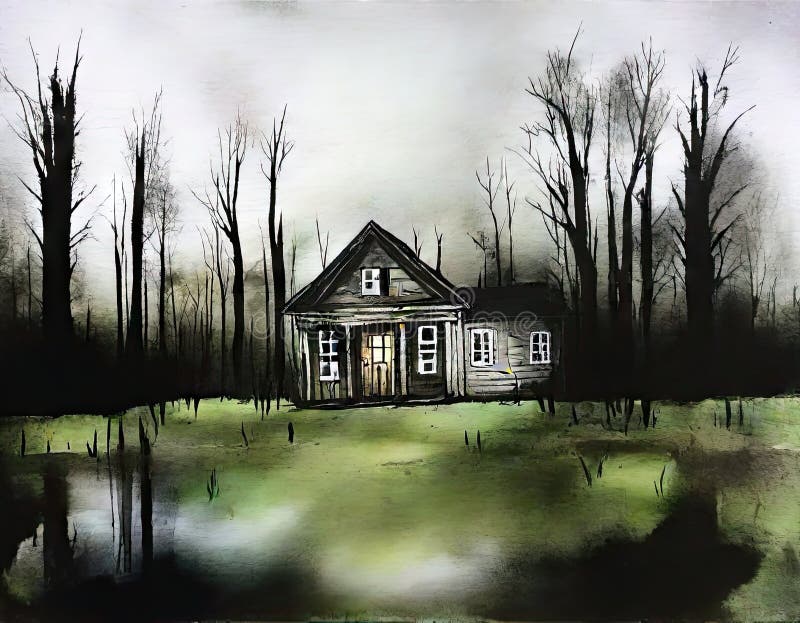 Watercolor of of Scary House on Swamp Stock Illustration - Illustration ...