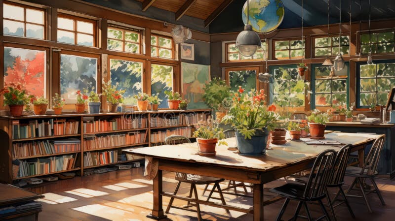 Watercolor Scene of a Teacher Setting Up Classroom for the First Day AI ...