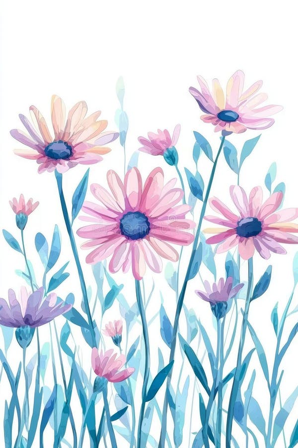 A Watercolor Scene with Yellow and Pink Flowers Painted in Watercolor ...