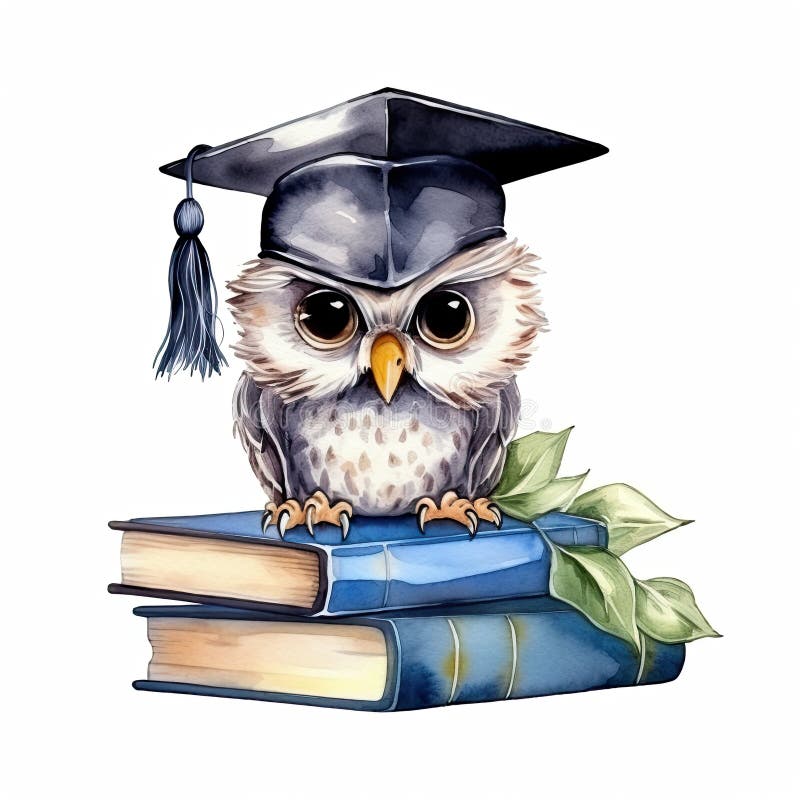 Watercolor School Owl Isolated. Illustration AI Generative Stock ...