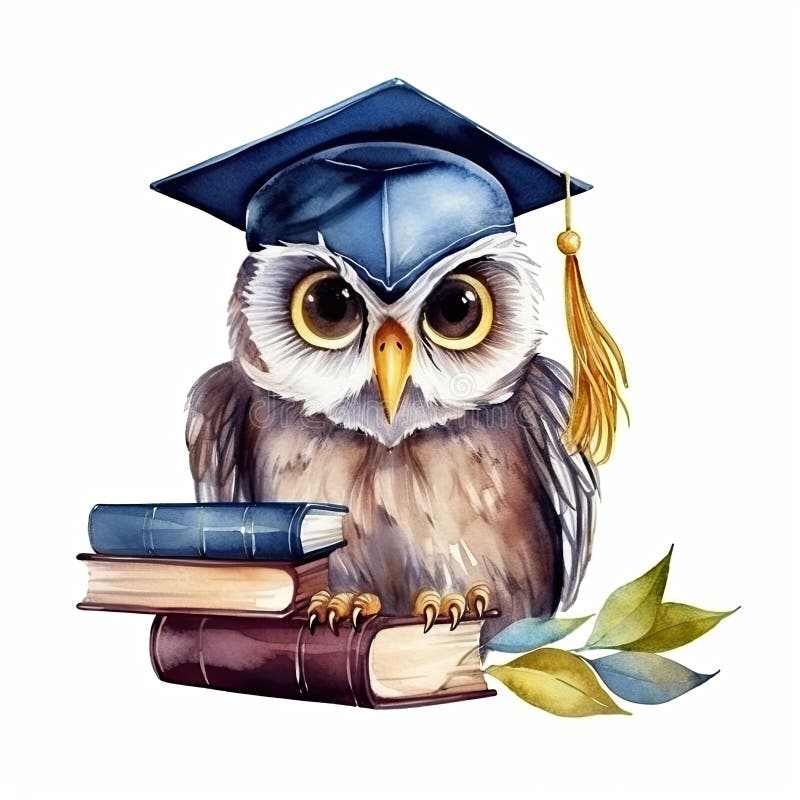Watercolor School Owl Isolated. Illustration AI Generative Stock ...