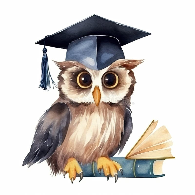 Watercolor School Owl Isolated. Illustration AI Generative Stock ...