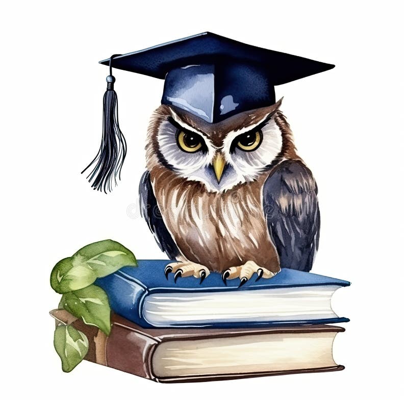 Watercolor School Owl Isolated. Illustration AI Generative Stock ...