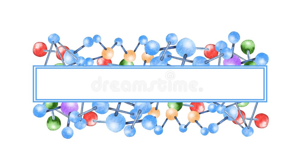 Watercolor Science Frame. Molecular Models Atom Icon. Hand Drawn ...