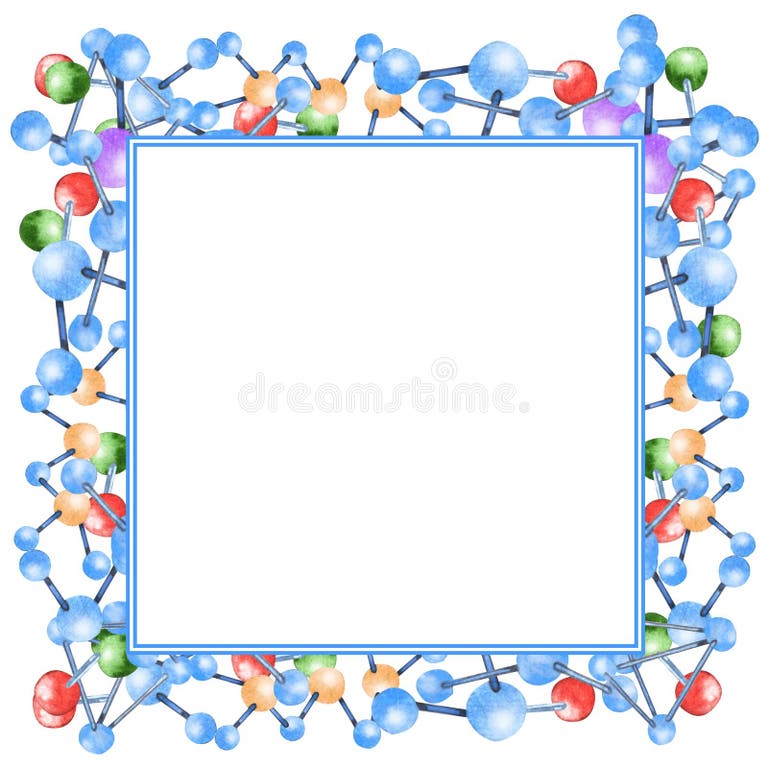 Watercolor Science Frame. Molecular Models Atom Icon. Hand Drawn ...