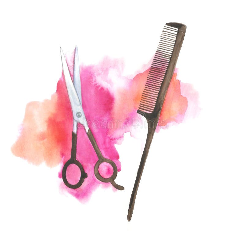 Background With Pink Comb And Scissors Stock Vector - Illustration of ...