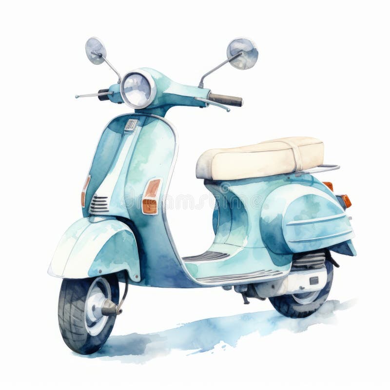 Watercolor Scooter Clipart Classic Blue Scooter on White Background ... Watercolor Scooter Clipart Classic Blue Scooter on White Background ...