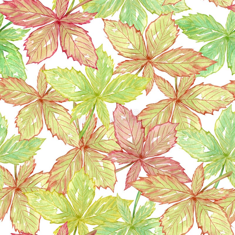 Watercolor Seamless Autumn Pattern with Watercolor Colorful Leaves ...