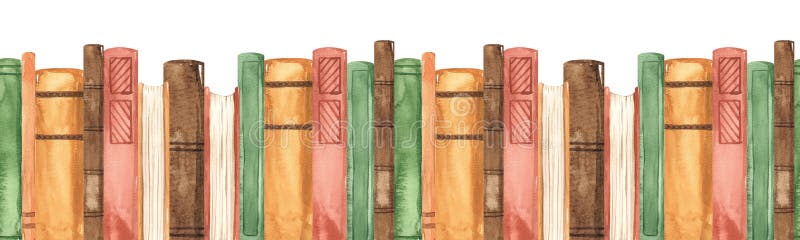 Watercolor Seamless Border with Books in a Row, Library, Random ...