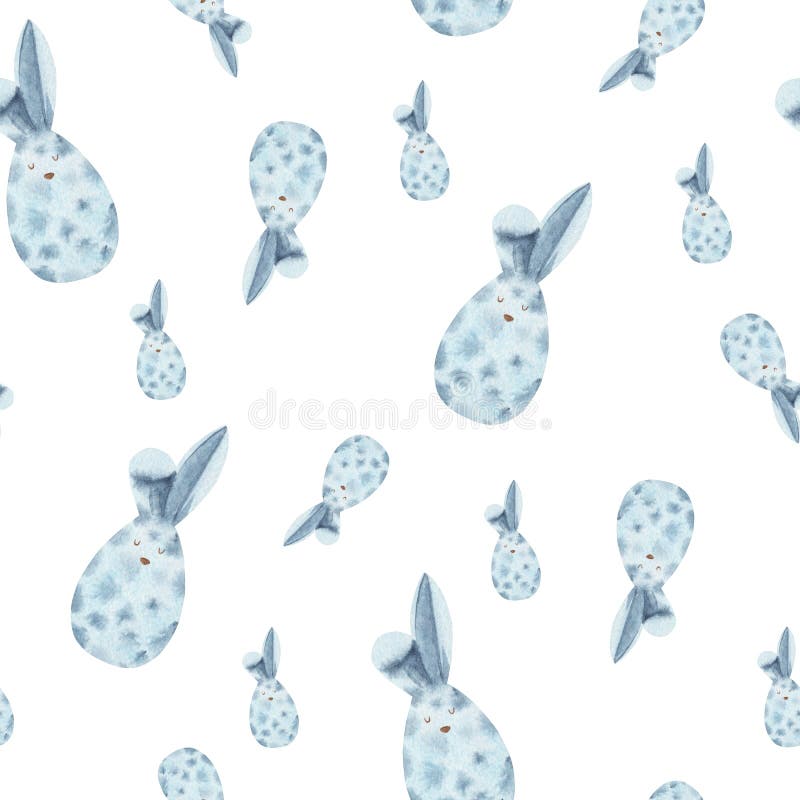 Watercolor Seamless Easter Pattern with Cute Bunnies - Eggs Stock ...