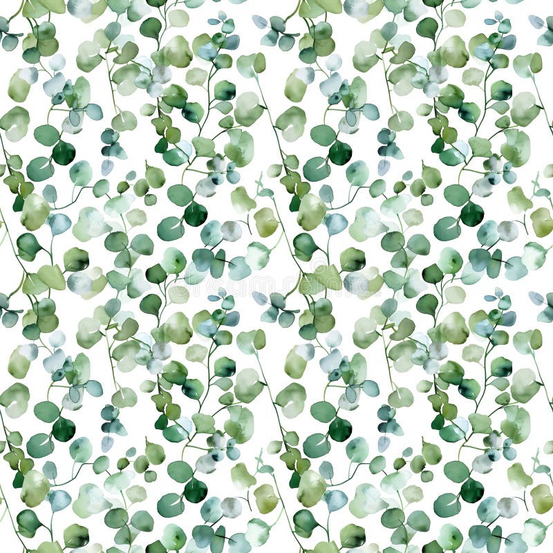 Watercolor Seamless Greenery Eucalyptus Pattern Stock Illustration ...