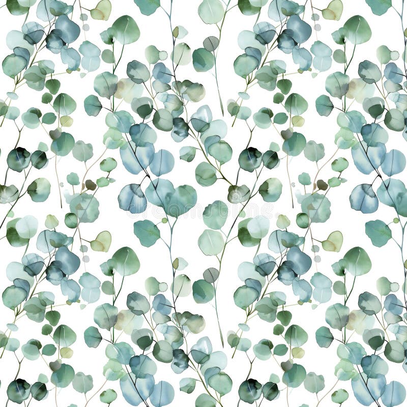 Watercolor Seamless Greenery Eucalyptus Pattern Background Stock ...