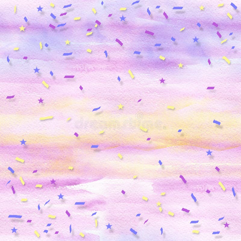 Watercolor Seamless Pattern with Abstract Confetti on Sunset Background ...