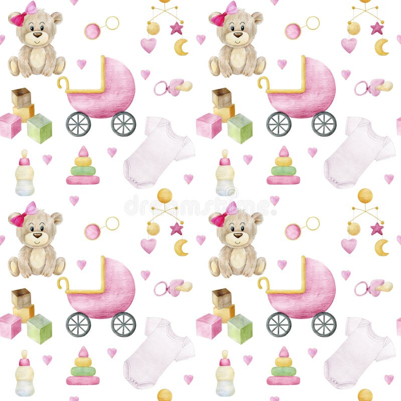 Seamless Pattern with Baby Elements. Stock Photo - Image of baby ...