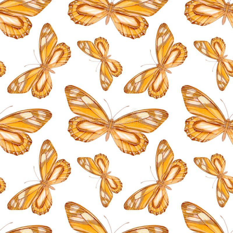 Watercolor Seamless Pattern with Beautiful Butterflies. Stock ...