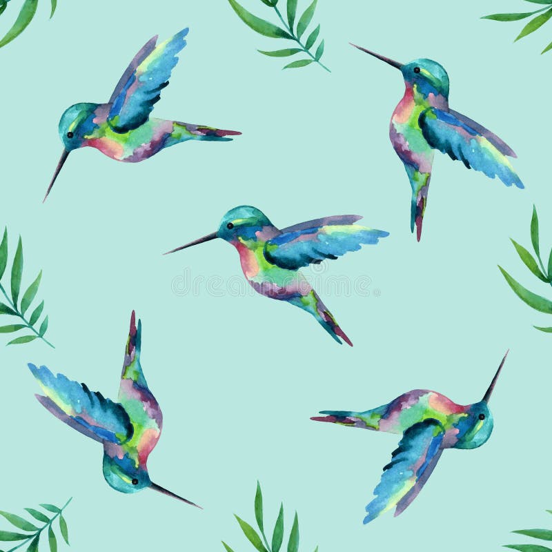 Watercolor Seamless Pattern with Birds. Stock Vector - Illustration of ...