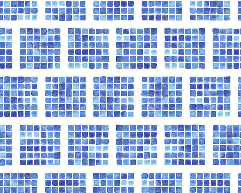 Watercolor Seamless Pattern with Blue Rectangle. Stock Illustration ...