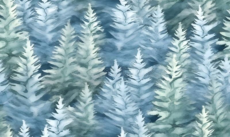 Watercolor Seamless Pattern with Blue Spruce Branches. Hand Drawn ...