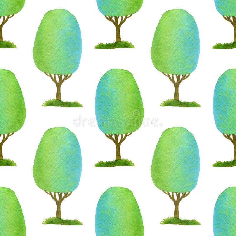 Watercolor Seamless Pattern with Bright Trees. Green Texture for Fabric ...