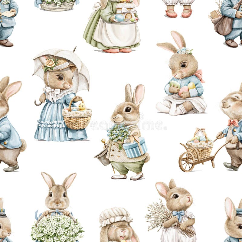 Easter Seamless Pattern Hand Drawn Rabbits Eggs Stock Photos - Free ...