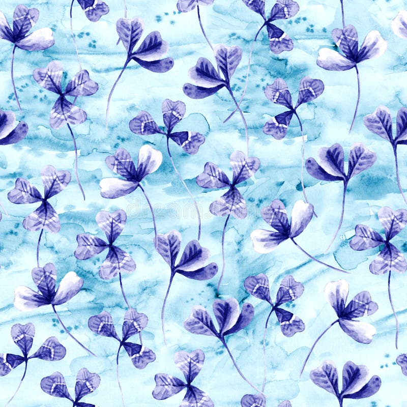 Watercolor Seamless Pattern with Clover Elements and Grunge Abstract ...