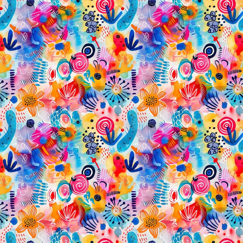 Watercolor Seamless Pattern Colorful and Abstract Painting with Various ...
