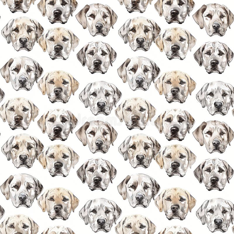 Watercolor Seamless Pattern with Cute Faces of Labrador Retrievers on ...