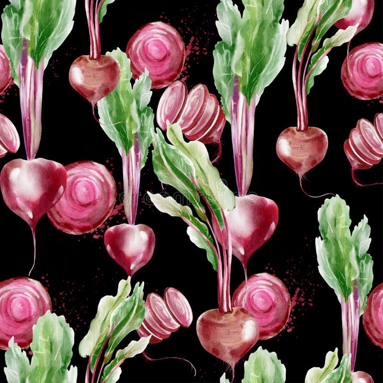 Watercolor Seamless Pattern with Different Beets Stock Illustration - Illustration of health ...