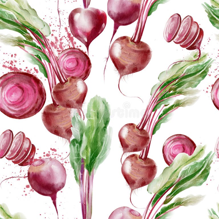 Watercolor Seamless Pattern with Different Beets Stock Illustration ...