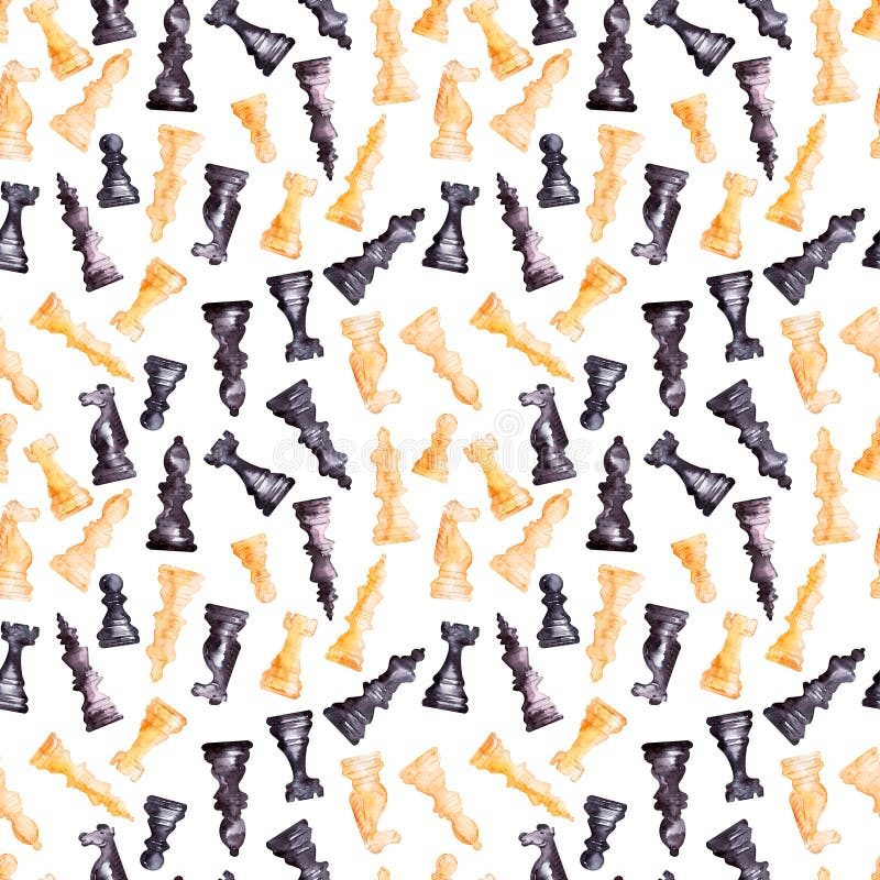 Watercolor Seamless Pattern Drawing with Chess Pieces Stock Photo ...