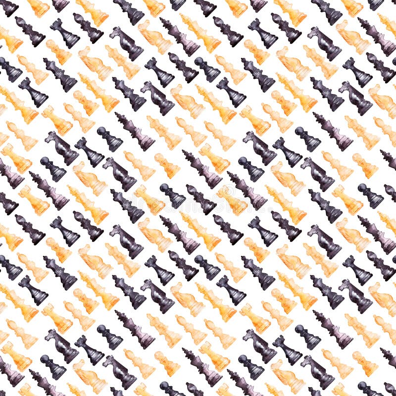 Watercolor Seamless Pattern Drawing with Chess Pieces Stock Image ...