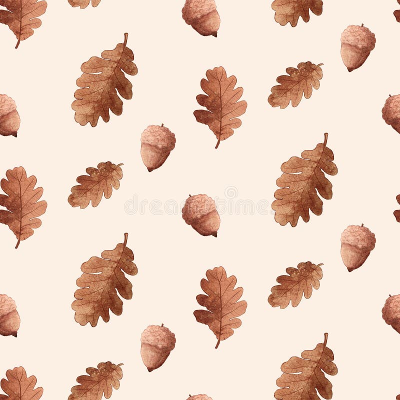 Watercolor Seamless Pattern Element with Acorn Leaves and Nuts. Elegant ...