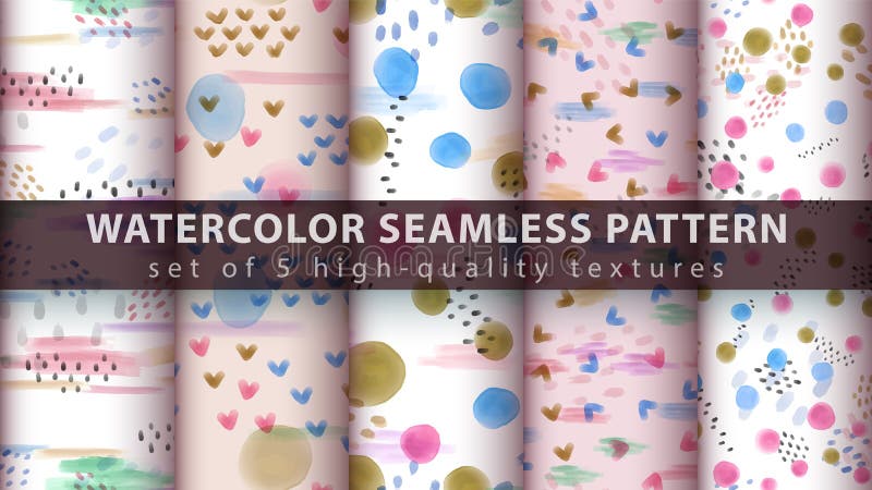 Watercolor Seamless Pattern Five Set Stock Vector - Illustration of ...