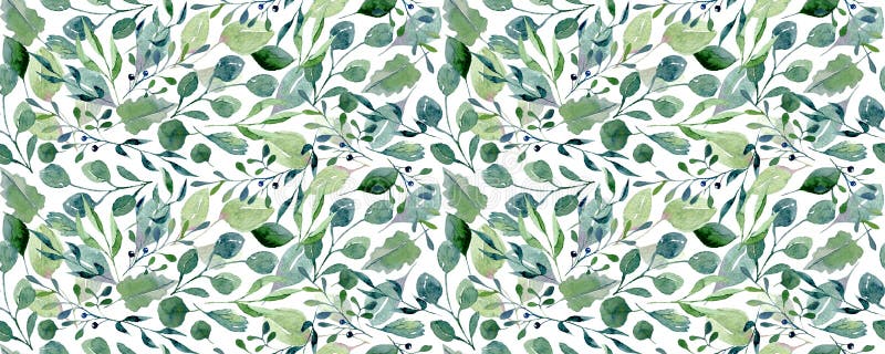 Watercolor Seamless Pattern with Green Twigs. Spring Botanic Print with ...