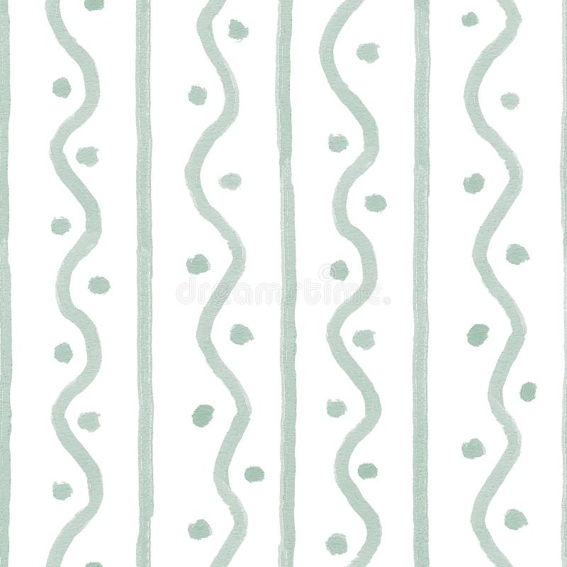 Watercolor Seamless Pattern with Green Vertical Lines, Waves, Dots ...
