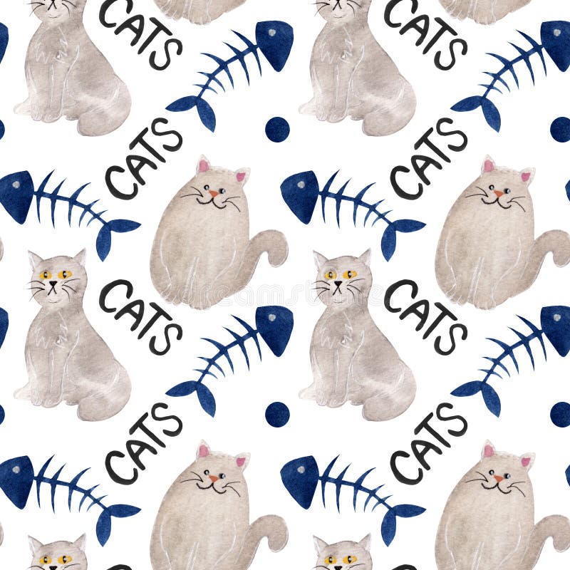 Cats Fish Seamless Pattern Background Stock Photos - Free & Royalty ...