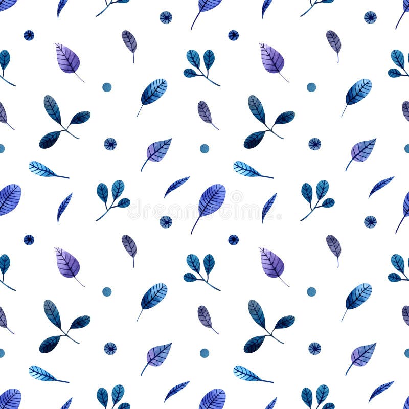 Watercolor Seamless Pattern with Hand-drawn Colored Leaves, Branches ...