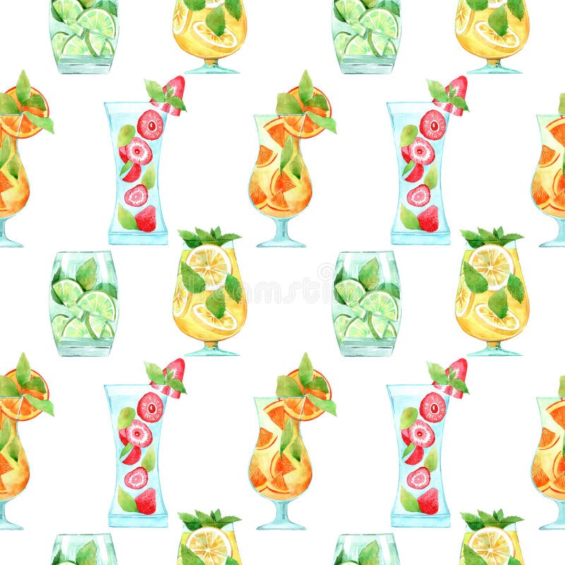 A Watercolor Drawing of Cocktails with a Watercolor Splash. Stock ...