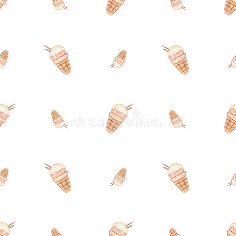 Watercolor Seamless Pattern with Ice Cream. Hand Drawn Ice Cream Design ...