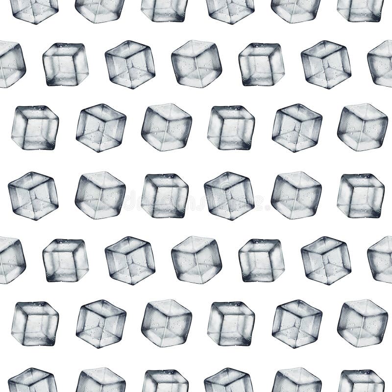 Watercolor Seamless Pattern with Ice Cubes Stock Image - Image of ...